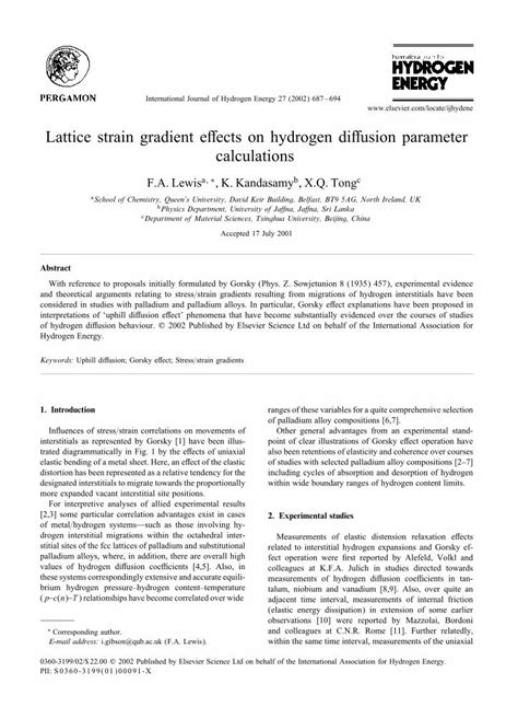Pdf Lattice Strain Gradient Effects On Hydrogen Diffusion Parameter
