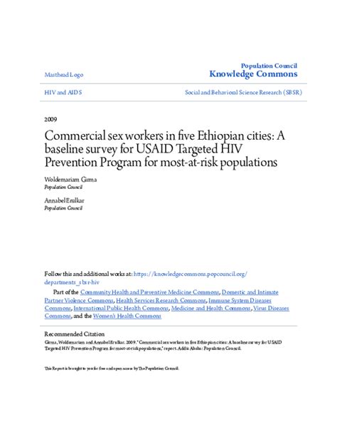 Pdf Commercial Sex Workers In Five Ethiopian Cities A Baseline