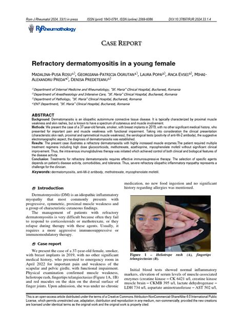 Refractory Dermatomyositis In A Young Female Doi 10 37897 Rjr 2024 33 1 4 Pdf Causes Of