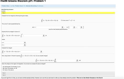 Solved Hw29 Greens Theorem Pt1 Problem 1 Problem Value 1 Chegg Com