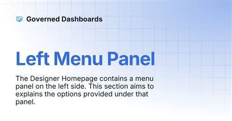 Left Menu Panel Governed Dashboards