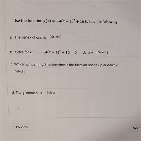 solved use the function g x 4 x 1 ² 16 to find the