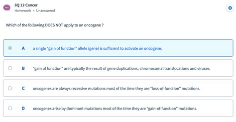 Solved 8q 12 Cancer Homeworkunanswered Which Of The
