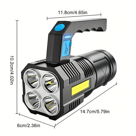 1pc 휴대용 Led 손전등 Cob 사이드 라이트가 있는 강력한 4 Led 손전등 4가지 모드 Usb 충전식 Led 토치 방수 내장 18650 배터리 600mah