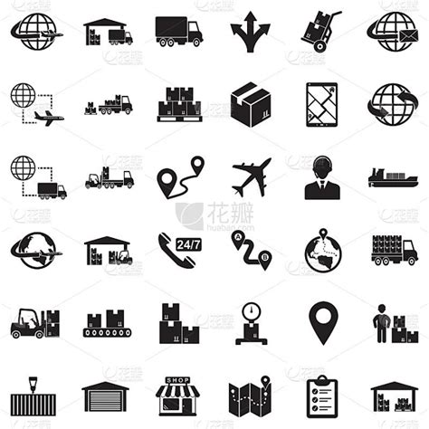 供应链的图标。黑色的平面设计。矢量插图。素材 花瓣网