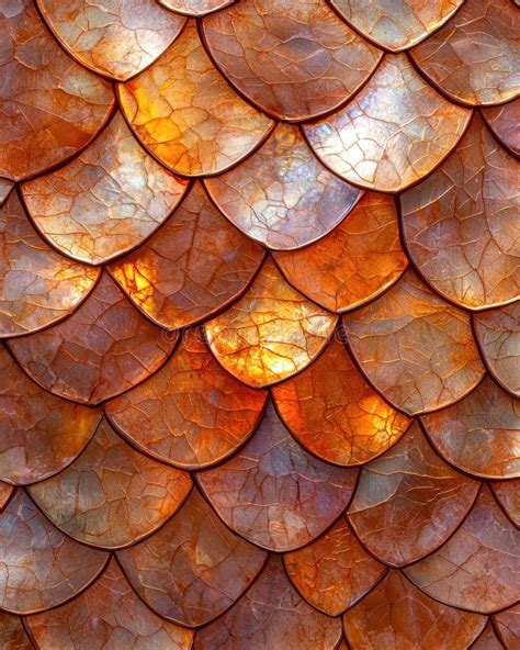 Abstract Pattern Of Overlapping Orange And Brown Scales Stock