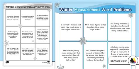 Winter Measurement Word Problems Worksheet Worksheet Worksheets Library