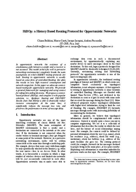 Pdf Hibop A History Based Routing Protocol For Opportunistic Networks