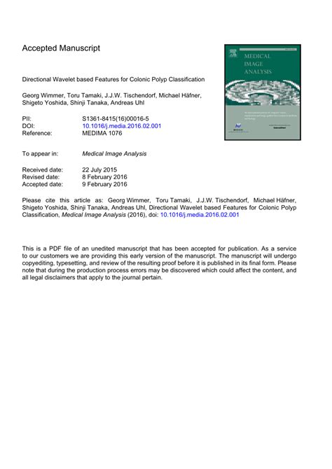 Pdf Directional Wavelet Based Features For Colonic Polyp Classification