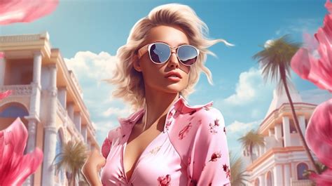 Premium Ai Image Barbie Doll Blond With Bikini Beach Outfit And