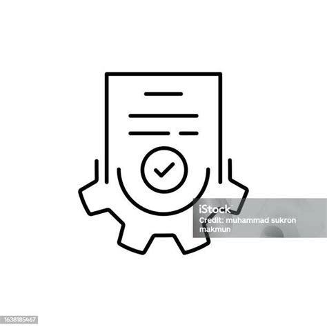 승인된 문서 흐름과 같은 톱니바퀴 아이콘이 있는 문서입니다 서류 작업 규제 프로세스 또는 체크리스트 주문의 개념 선형 현대 비즈니스 효율성 로고타입 그래픽 스트로크 디지털