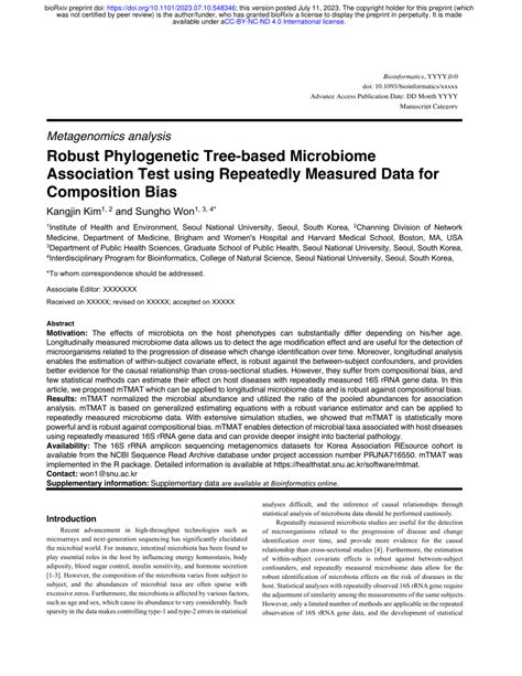 Pdf Robust Phylogenetic Tree Based Microbiome Association Test Using Repeatedly Measured Data