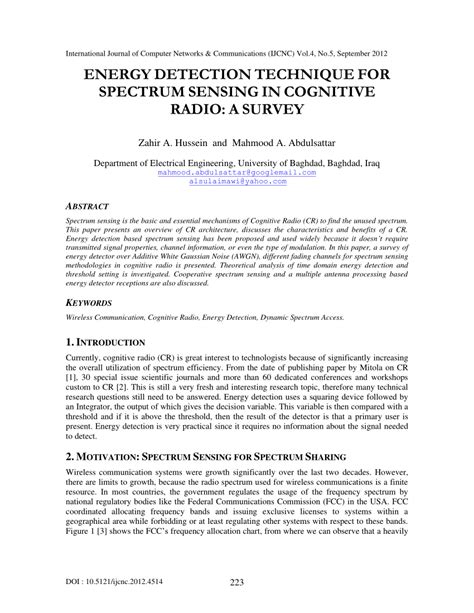Pdf Energy Detection Technique For Spectrum Sensing In Cognitive Radio A Survey