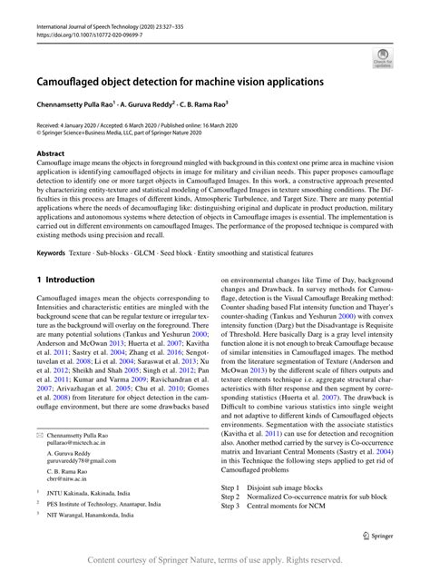 Camouflaged Object Detection For Machine Vision Applications