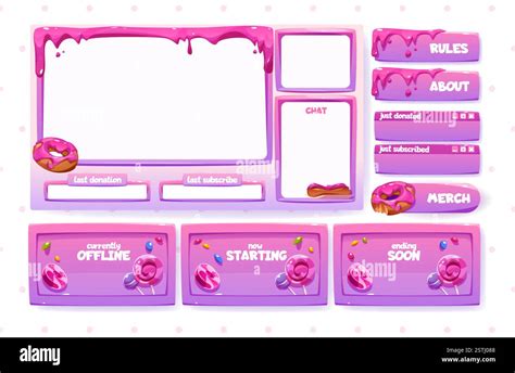 Stream Overlay Screen Set Sweet Dessert Elements With Dripping Frames Donation Alerts Chat