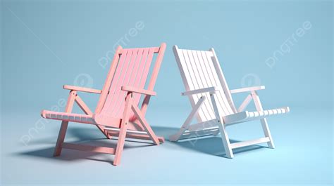 밝은 파란색 배경에 격리된 흰색 파란색과 밝은 분홍색 3d 야외용 데크 의자가 렌더링된 형태로 제공됩니다 갑판 의자 빈 의자 안심하다 배경 일러스트 및 사진 무료