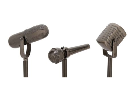 Modern Reflections Microphone Sculptures Set Of 3 In Gun Metal