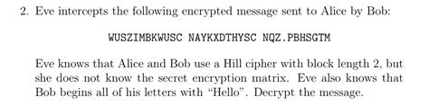 Solved Eve Intercepts The Following Encrypted Message Chegg