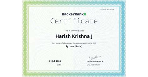 Harish Krishna J On Linkedin Hackerrank Skill Certificate