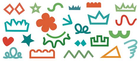 낙서 예술 벡터 그림 다양한 기하학적 모양 원 화살표 곡선 물결 선 그래픽 배경 디자인 및 장식을 위한 재미있고 창의적인 장식 기호의 구성 0명에 대한 스톡 벡터 아트 및