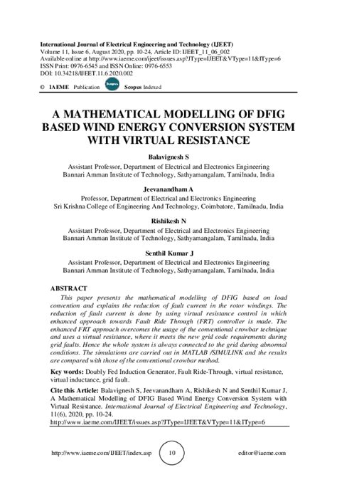 Pdf A Mathematical Modelling Of Dfig Based Wind Energy Conversion