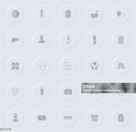 둥근 고무 버튼에 의료 회색 벡터 아이콘 웹 모바일 앱 Ui 디자인 및 프로모션 비즈니스 폴리그래피용 의료 아이콘 세트 건강 진단에 대한 스톡 벡터 아트 및 기타 이미지