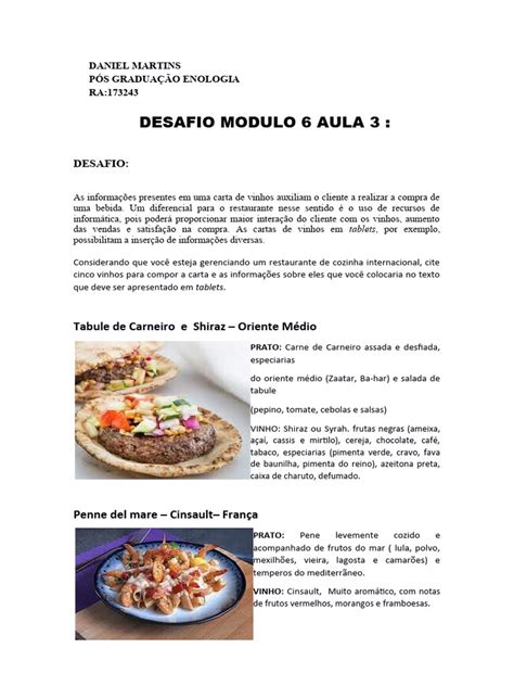desafio modulo 6 aula 3 pdf vinhos ingredientes de alimentos