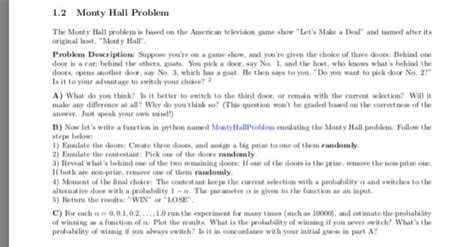 Solved Monty Hall Problem In Python Only Allowed To