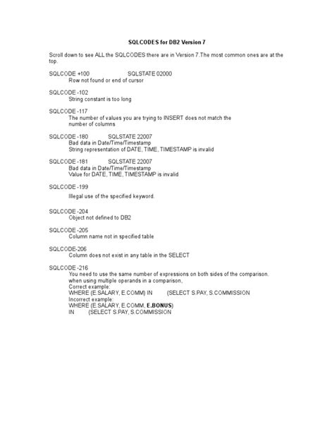 Sqlcodes For Db2 Pdf Database Index Parameter Computer Programming