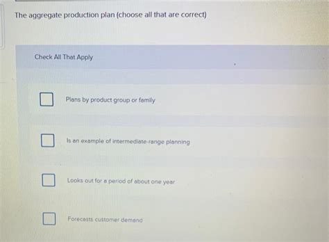 Solved The Aggregate Production Plan Choose All That Are