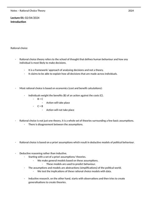 lecture and reading summary rational choice theory 2024 grade 8 5