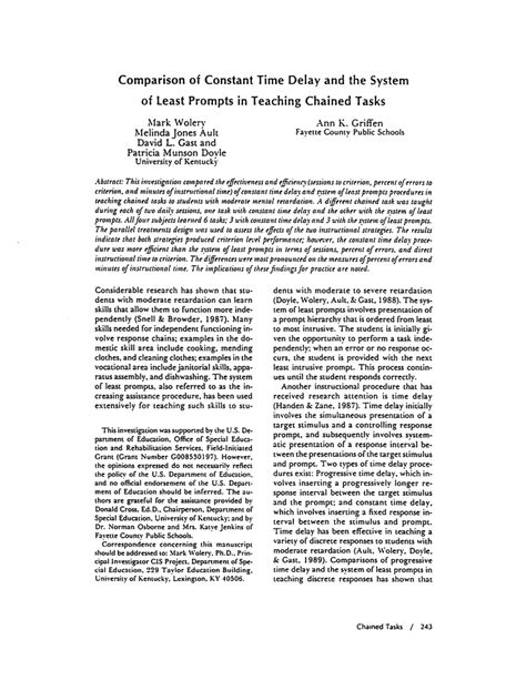 Pdf Comparison Of Constant Time Delay And The System Of Least Prompts In Teaching Chained Tasks