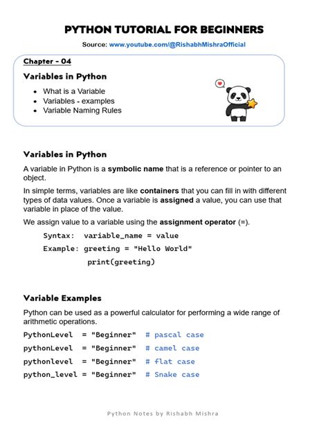 Python Notes By Rishabh Mishra Chap04 Variables Pdf