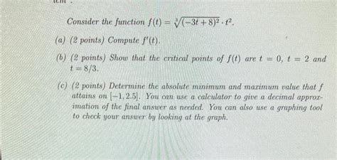 solved consider the function f t 3 −3t 8 2⋅t2 a 2