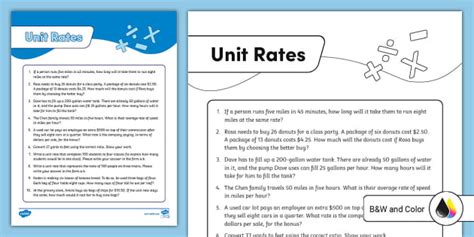 Seventh Grade Unit Rates Worksheet