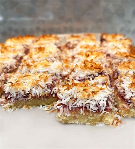 Coconut Raspberry Jam Slice Stewed Pears Com