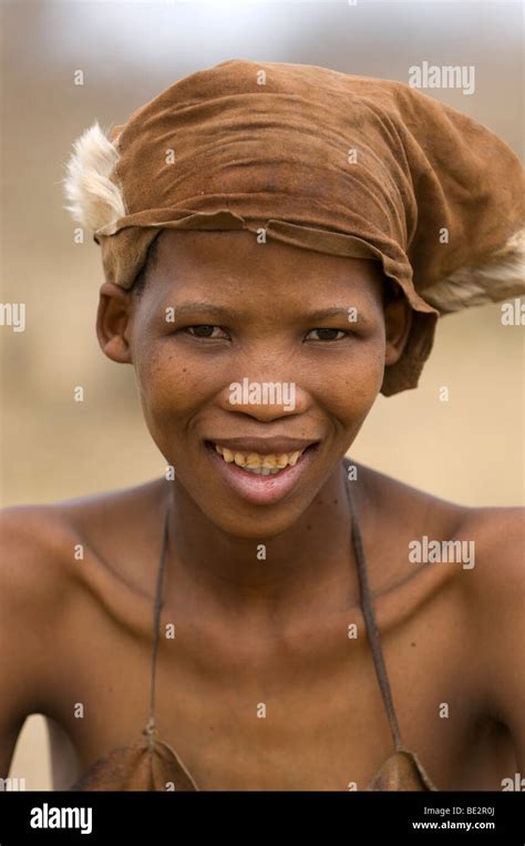 Naro Bushman San Woman Portrait Central Kalahari Botswana Stock