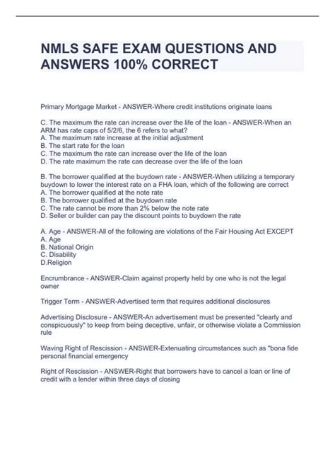 NMLS SAFE EXAM QUESTIONS AND ANSWERS CORRECT NMLS Stuvia US