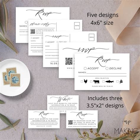 Rsvp Card With Meal Option Icons Response Card Minimalist Wedding