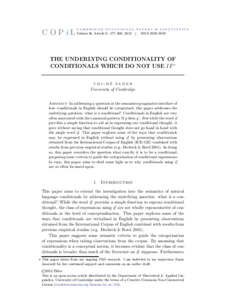 Pdf The Underlying Conditionality Of Conditionals Which Do Not Use If
