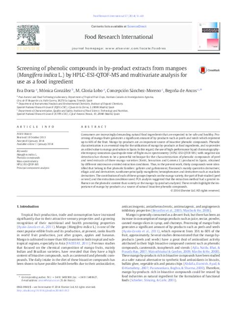 Pdf Screening Of Phenolic Compounds In By Product Extracts From Mangoes Manera Indica L