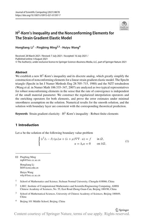 H2 Korns Inequality And The Nonconforming Elements For The Strain Gradient Elastic Model
