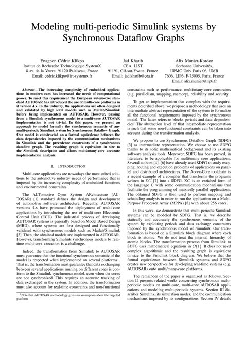 Pdf Modeling Multi Periodic Simulink Systems By Synchronous Dataflow