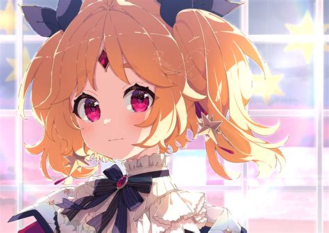 Short Hair Bow Tie Blonde Smiling Stars Blushing Hd Wallpaper