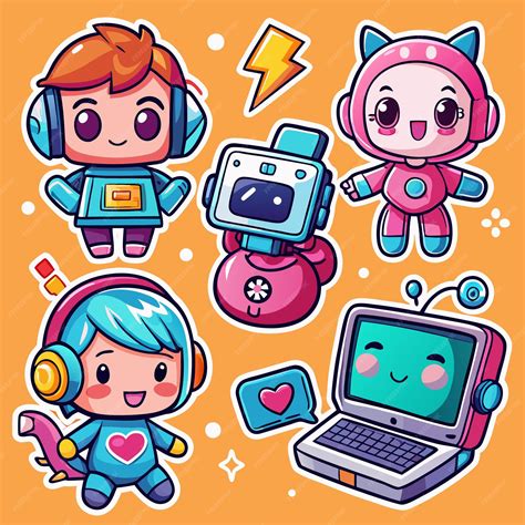 Cute Cartoon Robots Characters In A Pack Stickers Vector Illustration Premium Ai Generated Vector