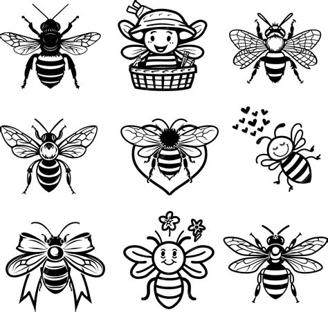 Premium Vector Bubble Bee With Flower Black And White Silhouette Vector Illustration