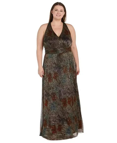 R And M Richards Plus Size Pleated Metallic Halter Gown Dresses And Skirts Free Shipping