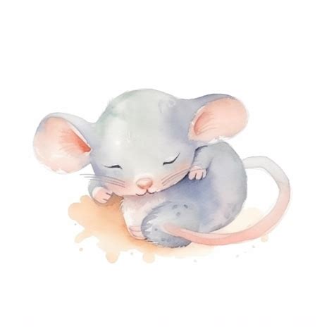 Premium Photo A Watercolor Illustration Of A Mouse Sleeping On A