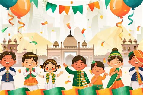 전통 의 옷 을 입은 행복 한 인도 어린이 들 프리미엄 Ai 생성 벡터