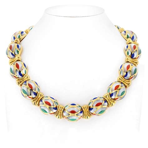 Asch Grossbardt 18k Yellow Gold Mother Of Pearl Multi Color Enamel